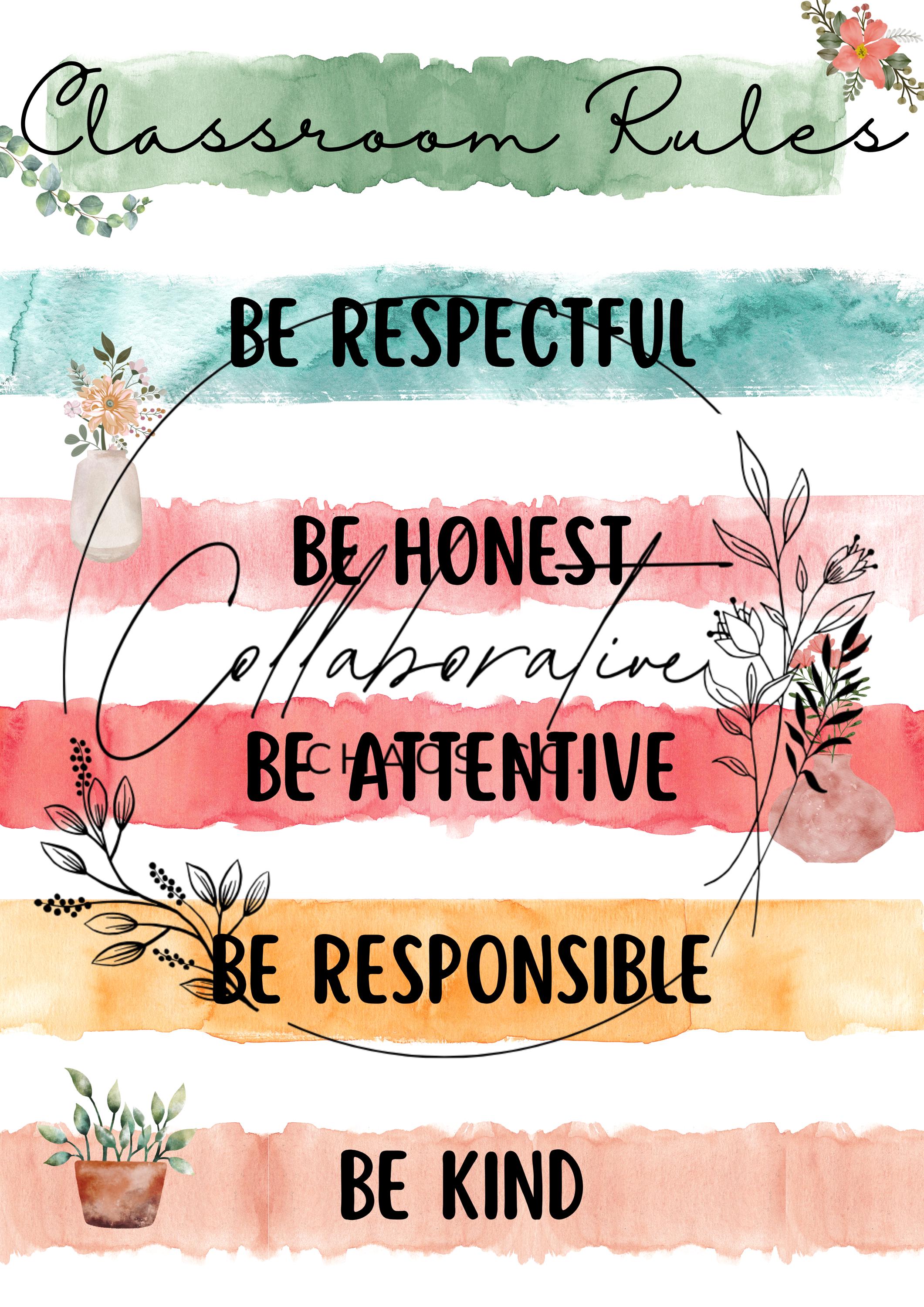 Classroom Rules Poster. Watercolor Theme. - Etsy