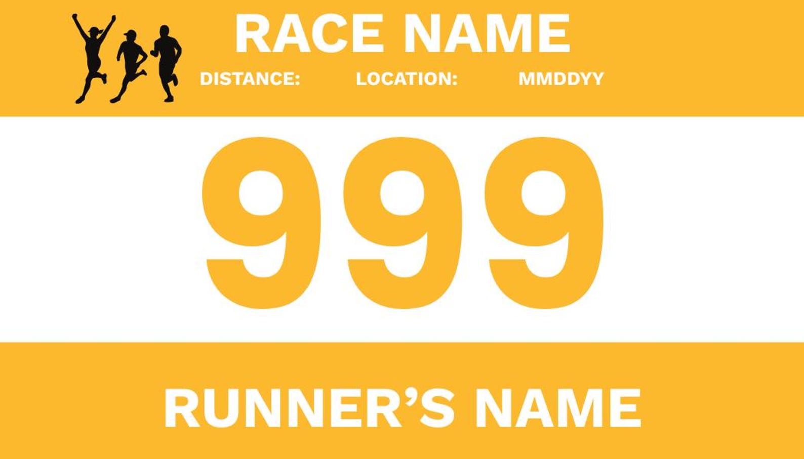 Printable Running Bib Template | Personalized Race Number | Editable ...