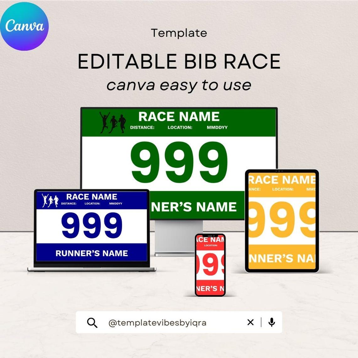 Printable Running Bib Template | Personalized Race Number | Editable ...