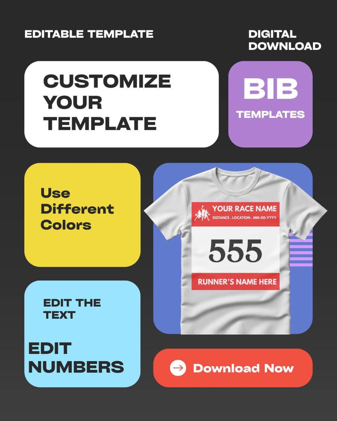 Editable Running Bib Design - Custom Race Bib for Marathon, Half ...