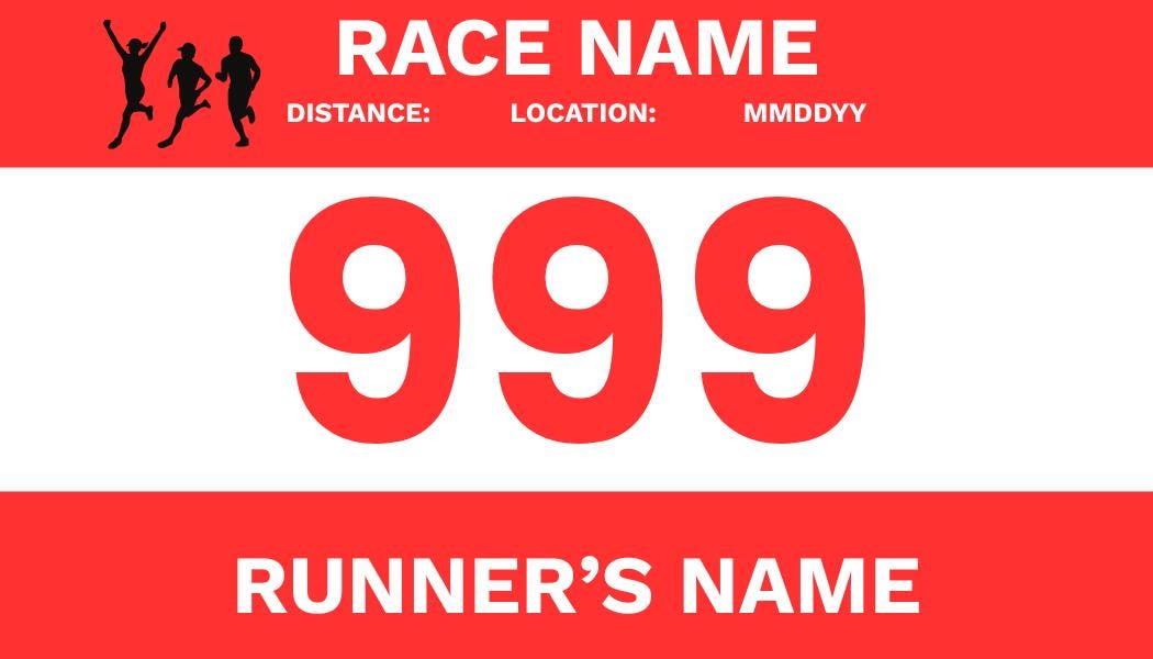 Printable Running Bib Template | Personalized Race Number | Editable ...