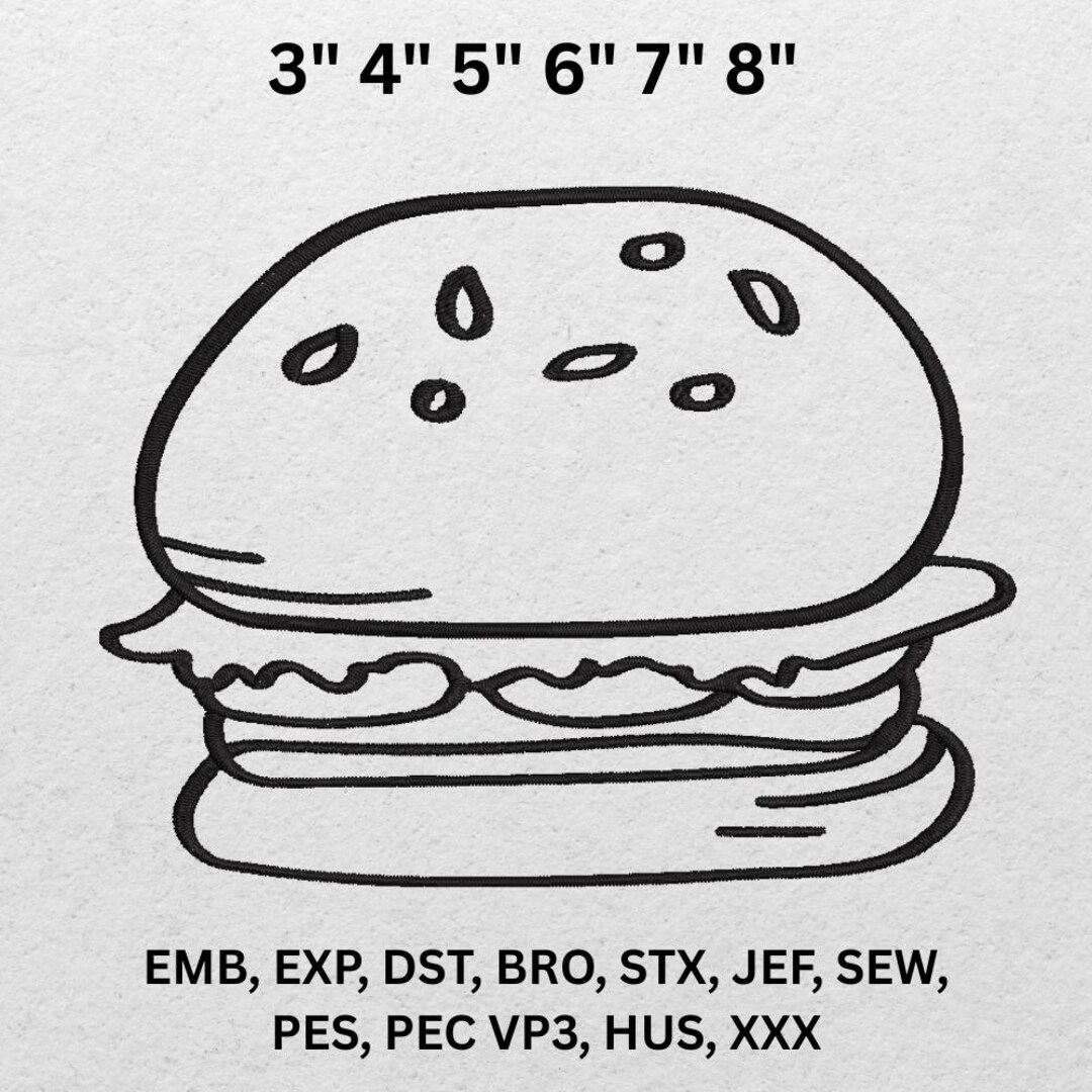 Burger Embroidery Design Outline | Fast Food Line Art Machine ...