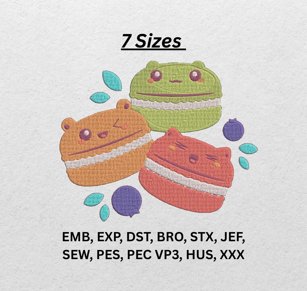 Kawaii Macaron Embroidery Design – Cute Animal Macaron Faces – Food ...