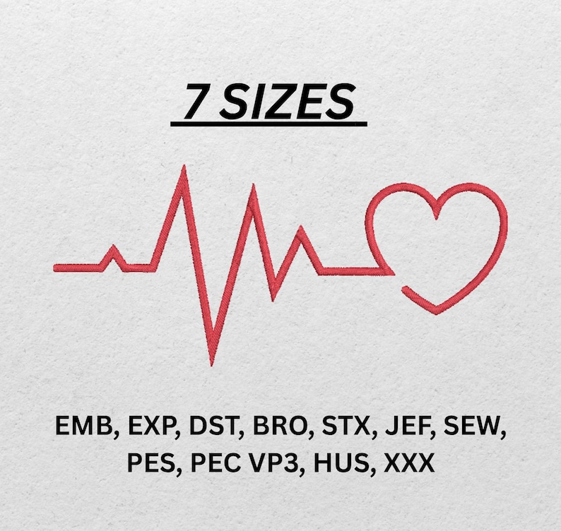 Heartbeat Heart Embroidery Design - Etsy