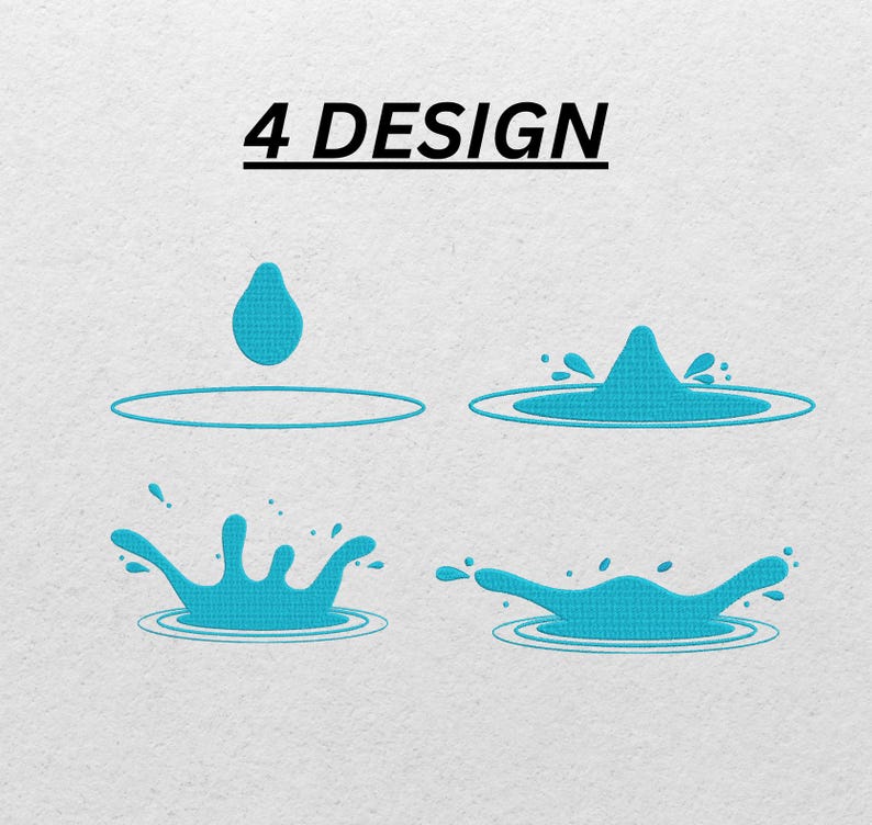 Water Splash Embroidery Design – 4 Splash Drop Machine Embroidery Files ...