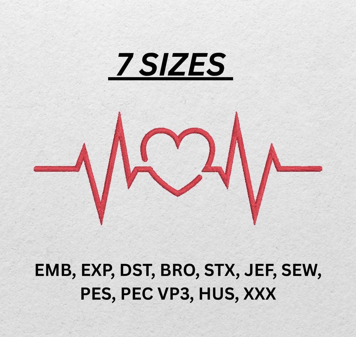 Heartbeat Heart Embroidery Design - Etsy