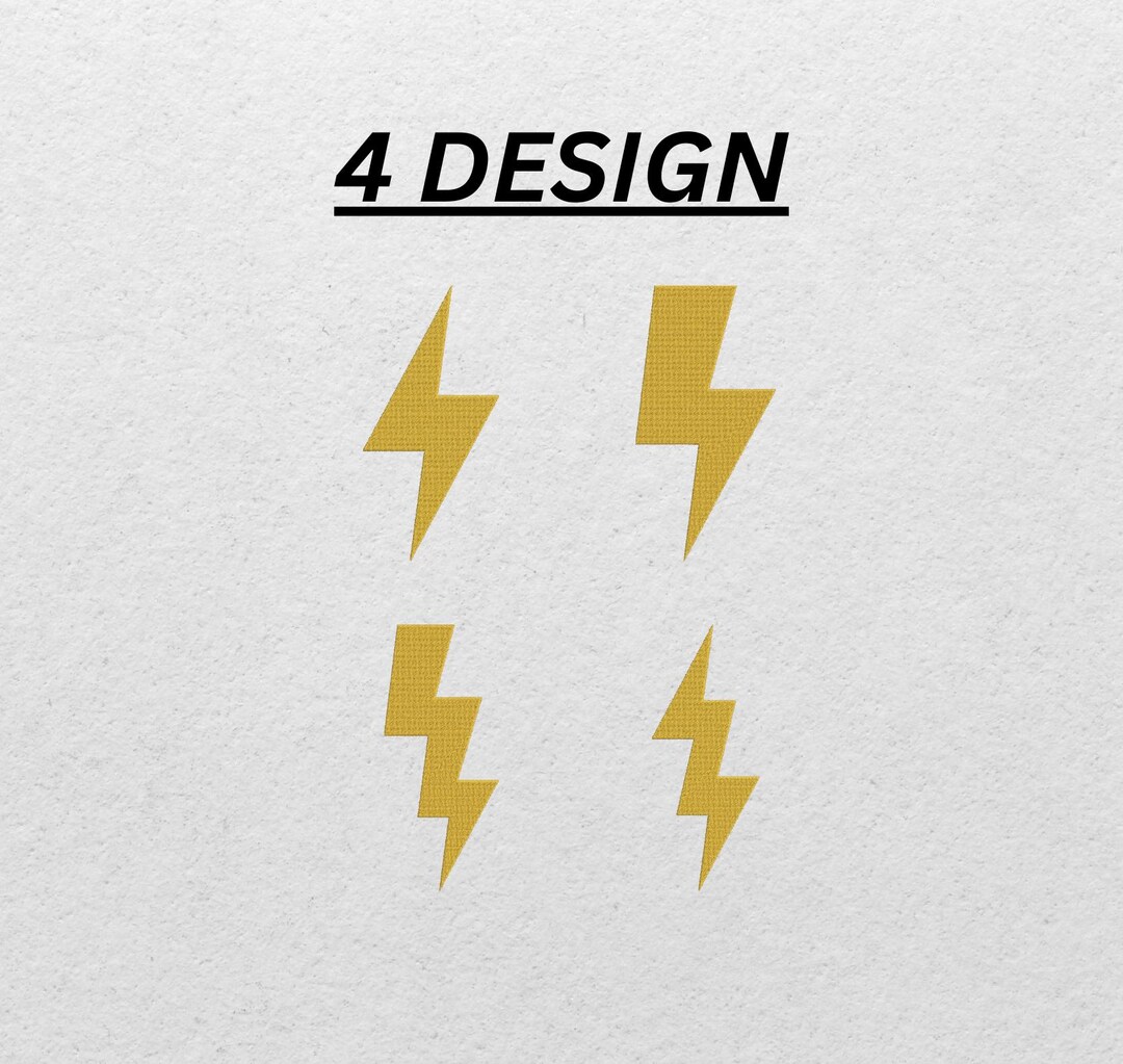 Lightning Bolt Embroidery Design Set - 4 Thunderbolt Machine Embroidery ...