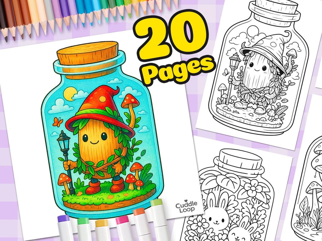 Kawaii Jar Worlds Coloring Book – 20 Cute PDF Pages for Adults & Kids ...
