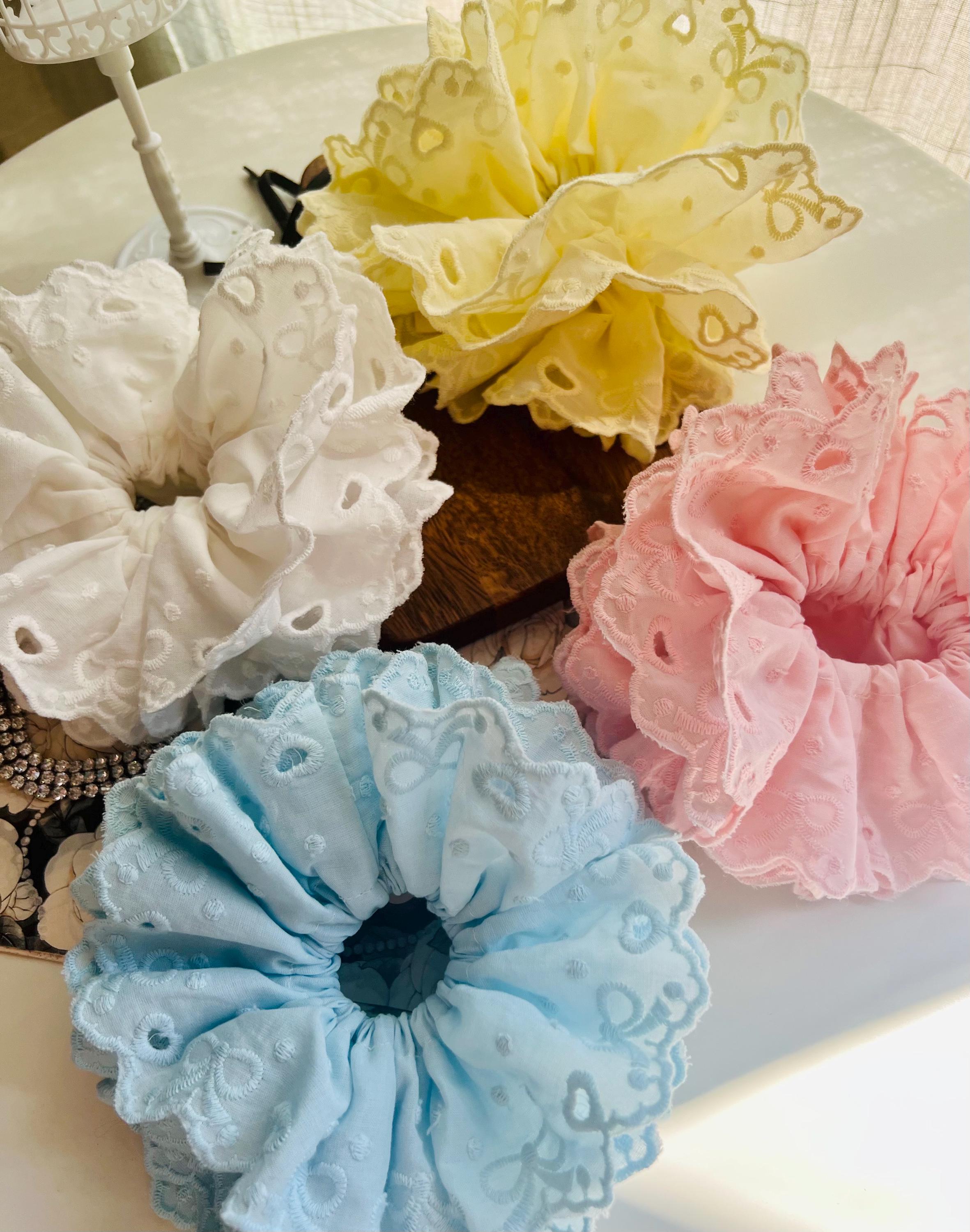 Handmade 100% Cotton Oversized Four Layer Lace Hair Scrunchies- Eyelet ...