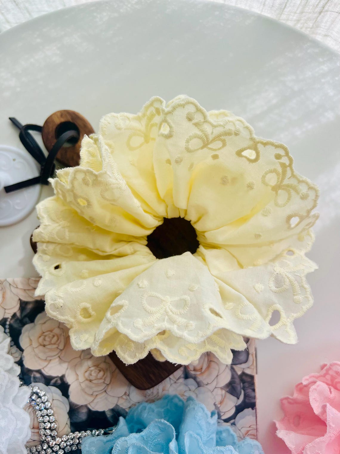 Handmade 100% Cotton Oversized Four Layer Lace Hair Scrunchies- Eyelet ...