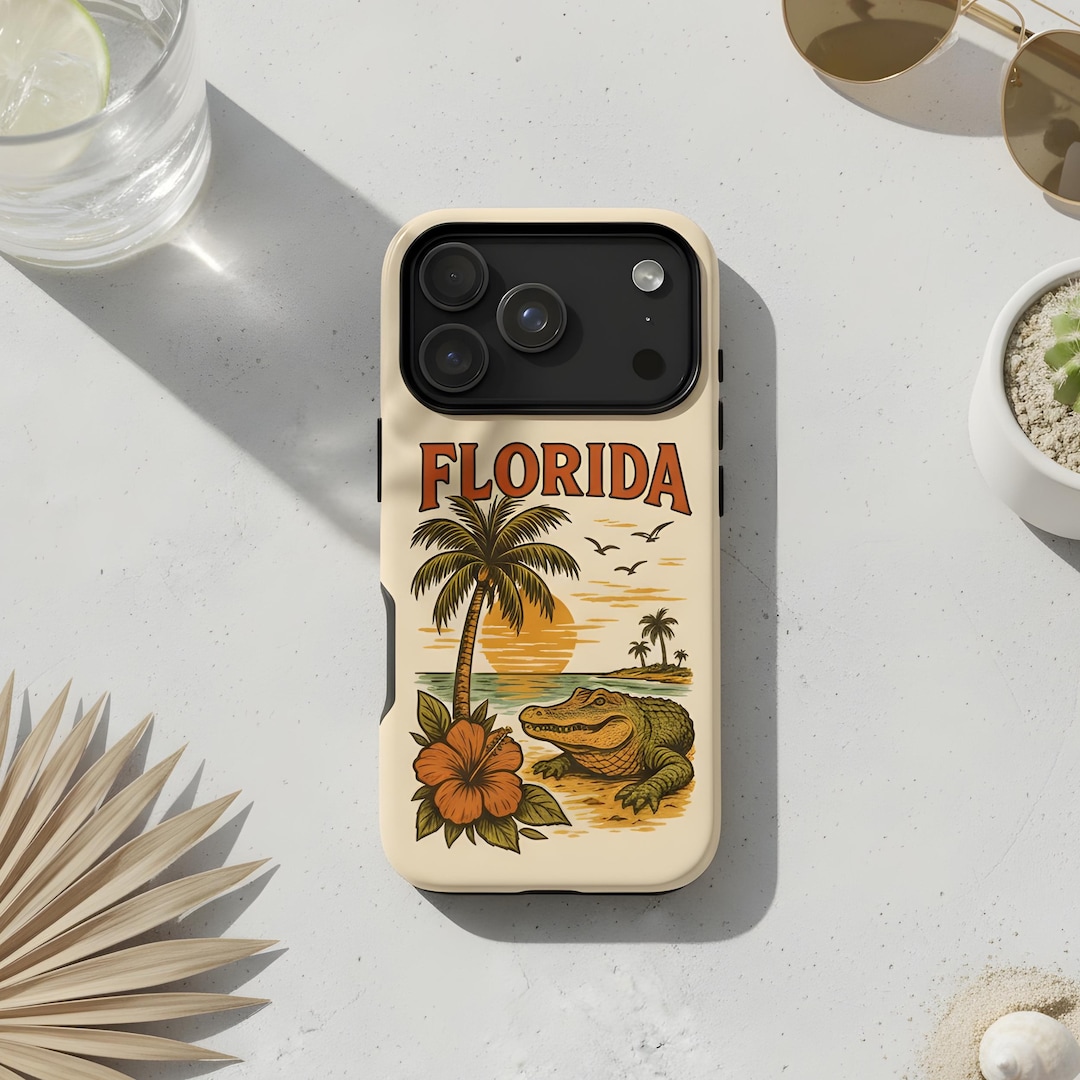 Florida Phone Case - Retro Tropical Alligator Beach Case for iPhone 17 ...
