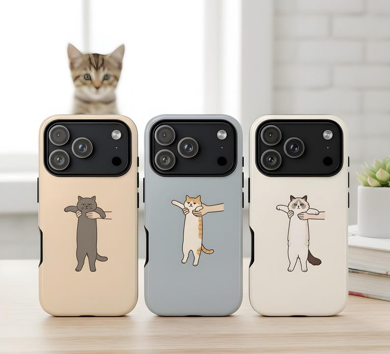 Funny Cat Phone Case - Cute Stretching Cat Meme iPhone 17 16 15 14 13 ...