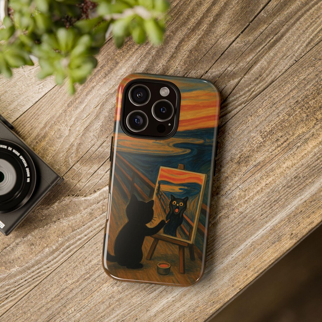 Edvard Munch the Scream Phone Case - Funny Cat Parody Meme iPhone 17 16 ...