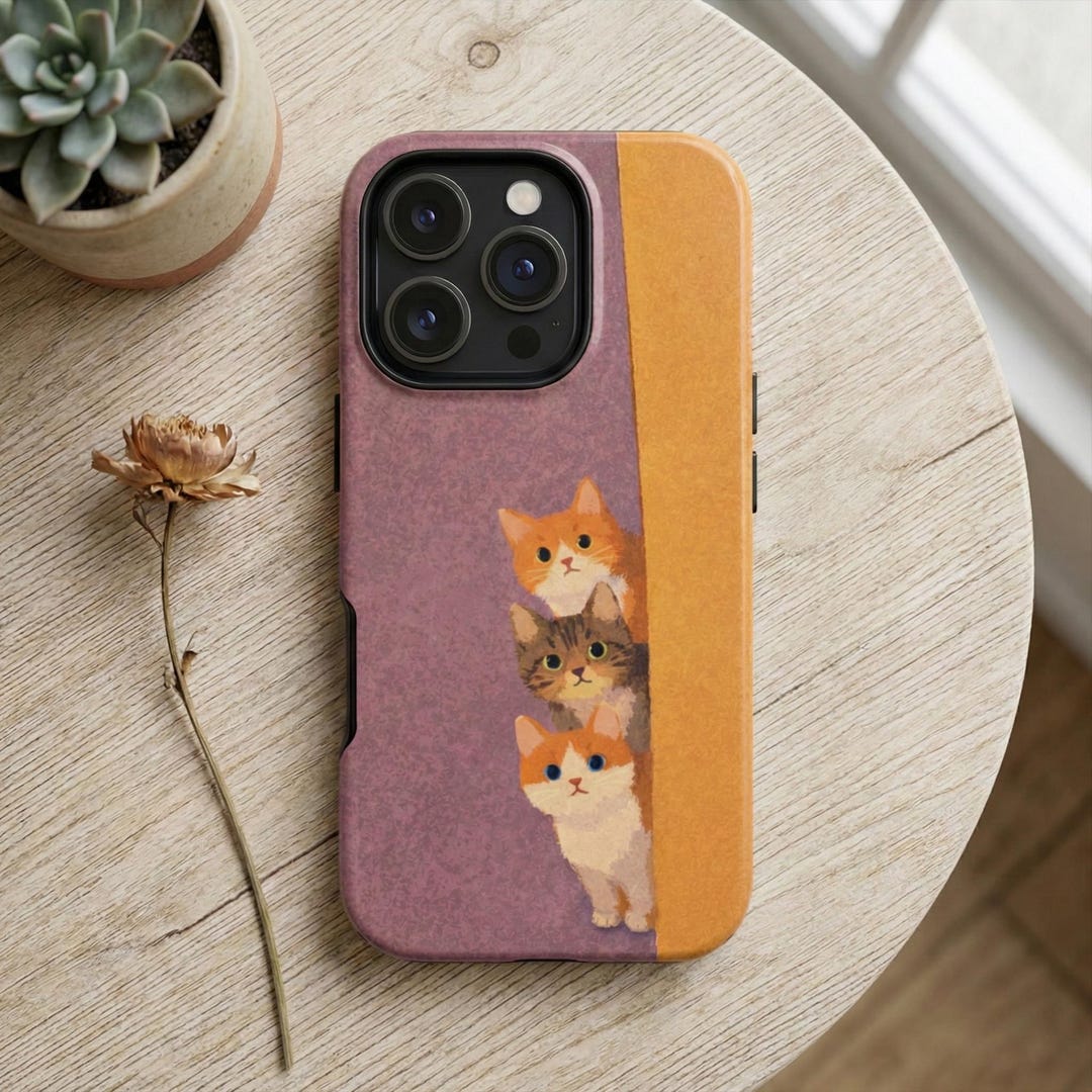 Cute Cat Phone Case Kitten Trio Funny Cat Art Cover for iPhone 17 16 15 ...