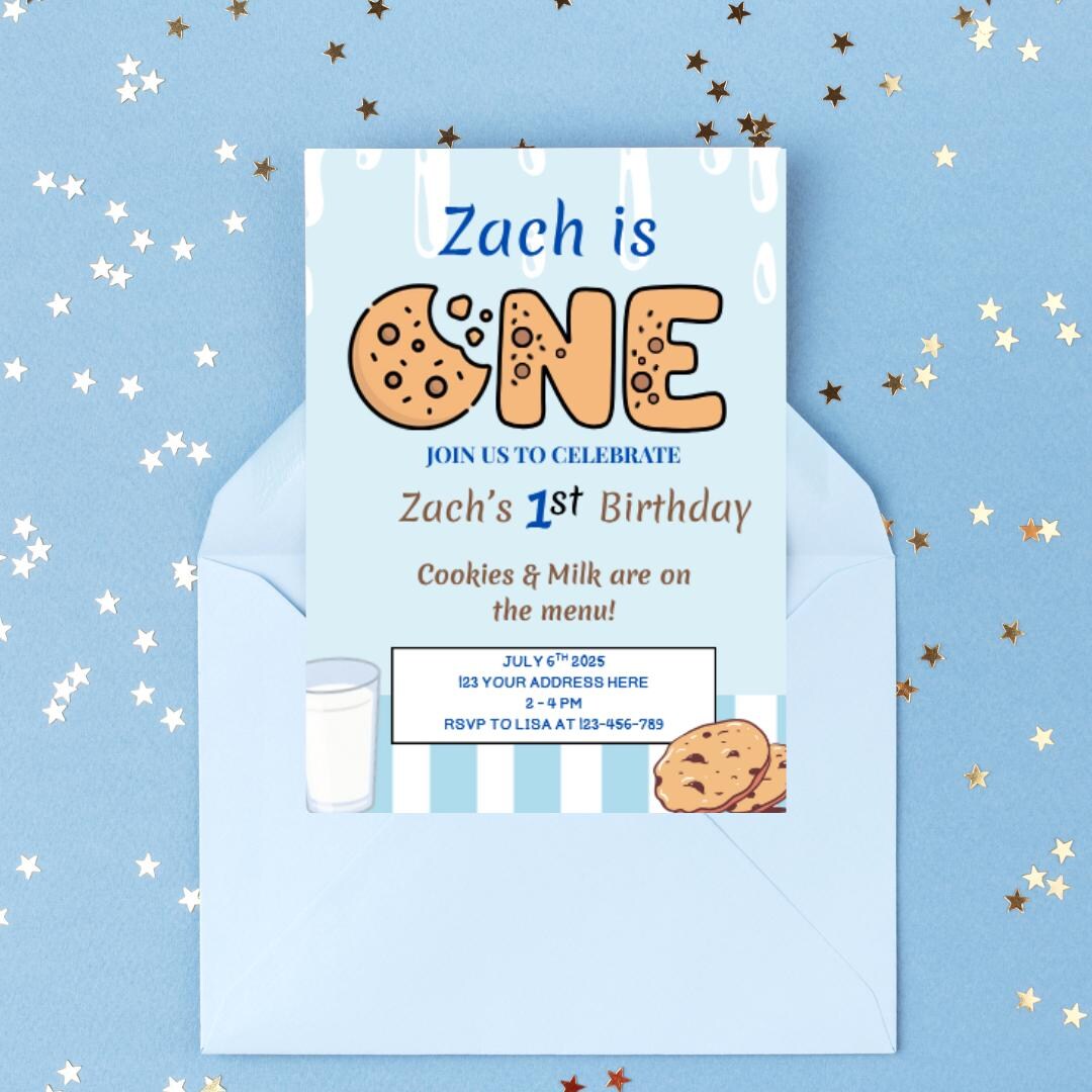Cookies & Milk Birthday Invitation | Editable Digital Invite (canva ...