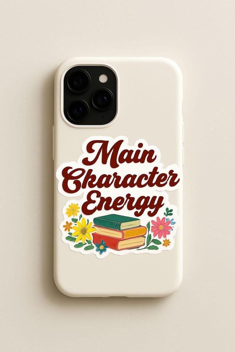 Main Character Energy PNG – Retro Bookish Digital Sticker, Printable ...
