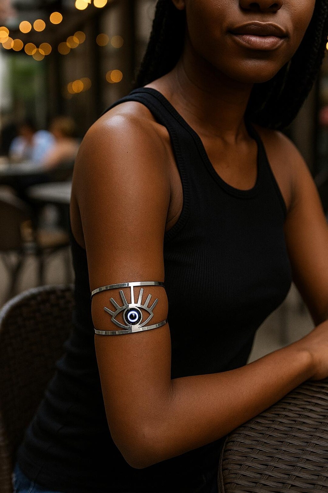 Silver Evil Eye Arm Cuff, Eye Upper Arm Bracelet, Adjustable Brass ...