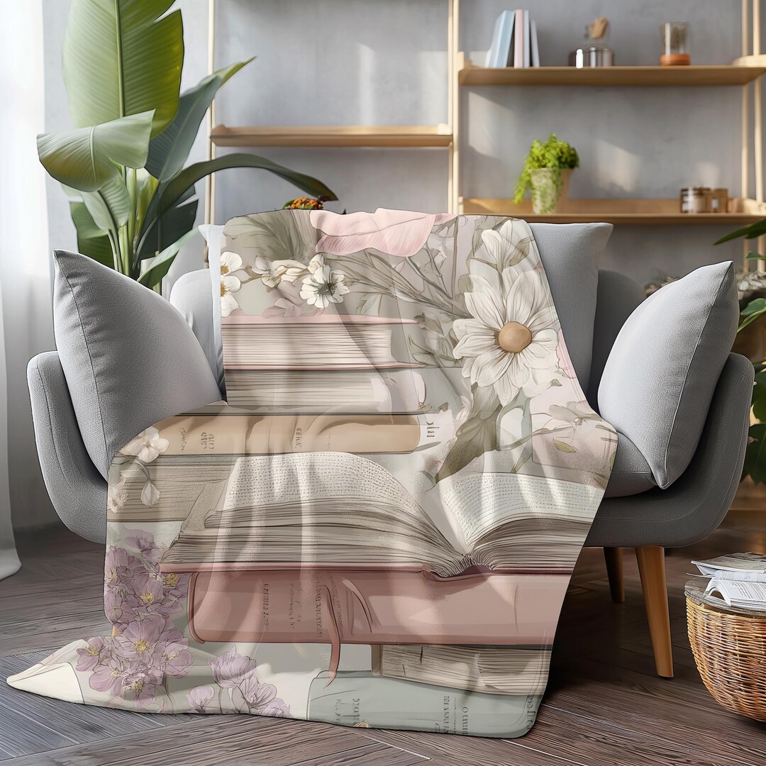 Floral Books Blanket | Cozy Reading Throw | Cottagecore Library Decor ...