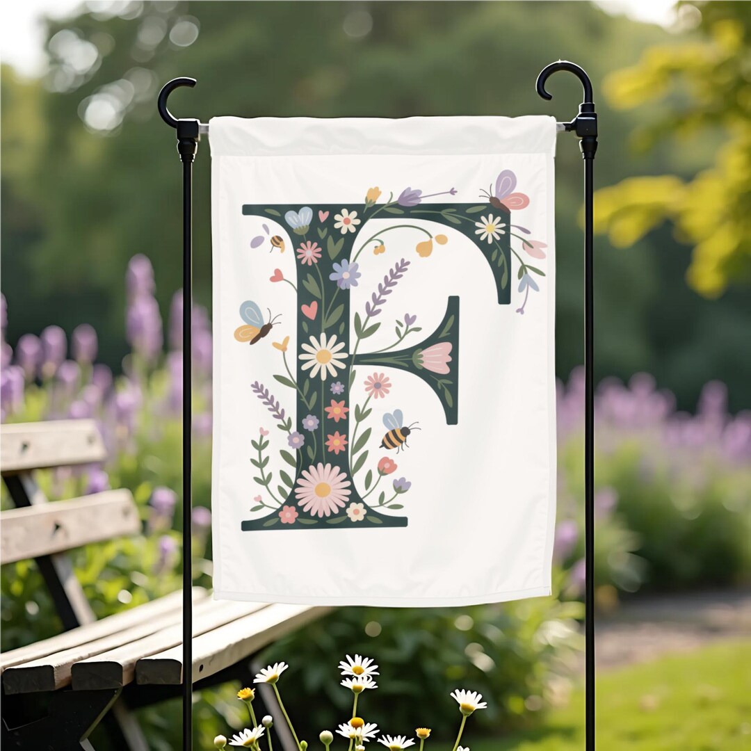 Floral Monogram Garden Flag | Cottagecore Initial Yard Flag | Spring ...