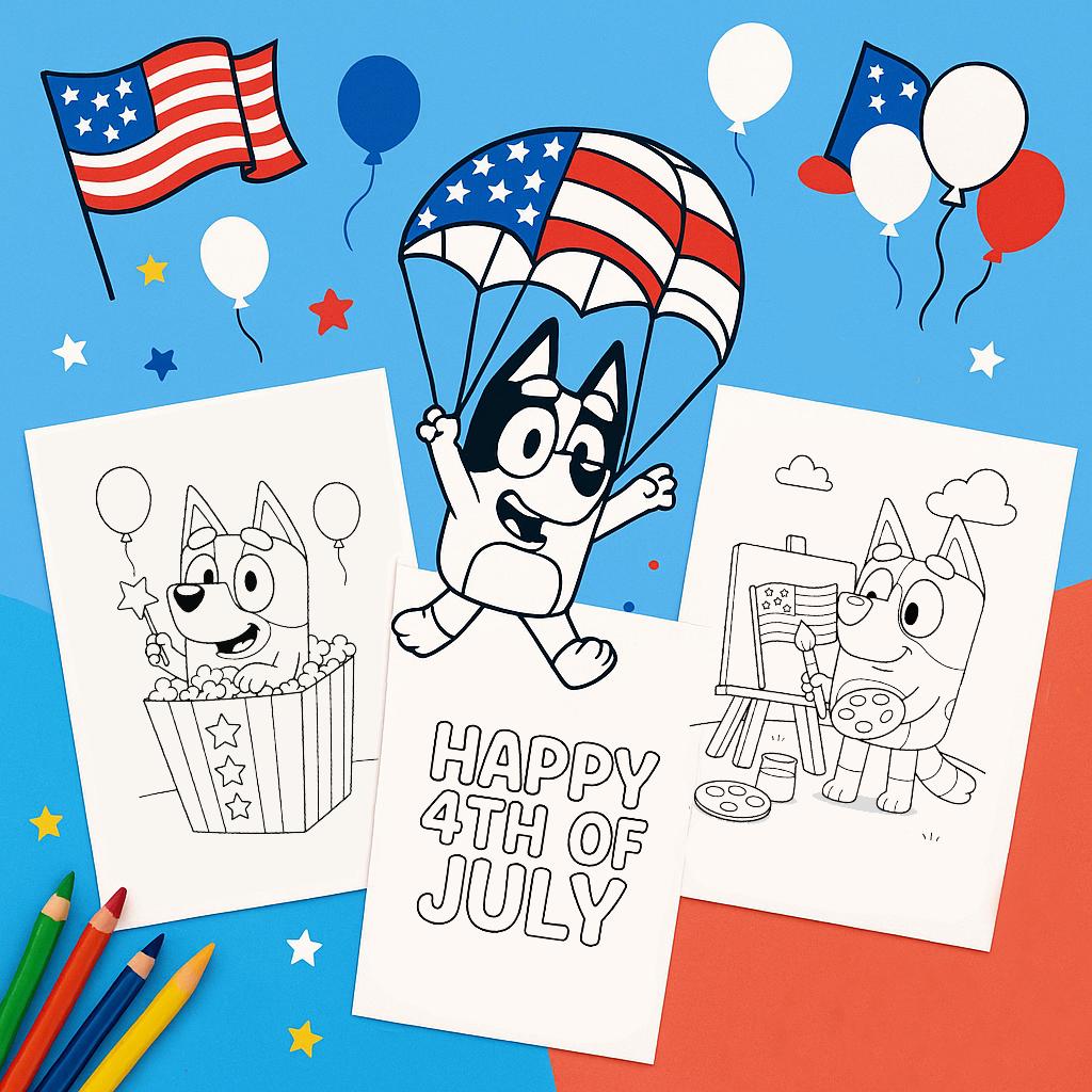 Bluey-inspired 4th of July Coloring Pack - Etsy
