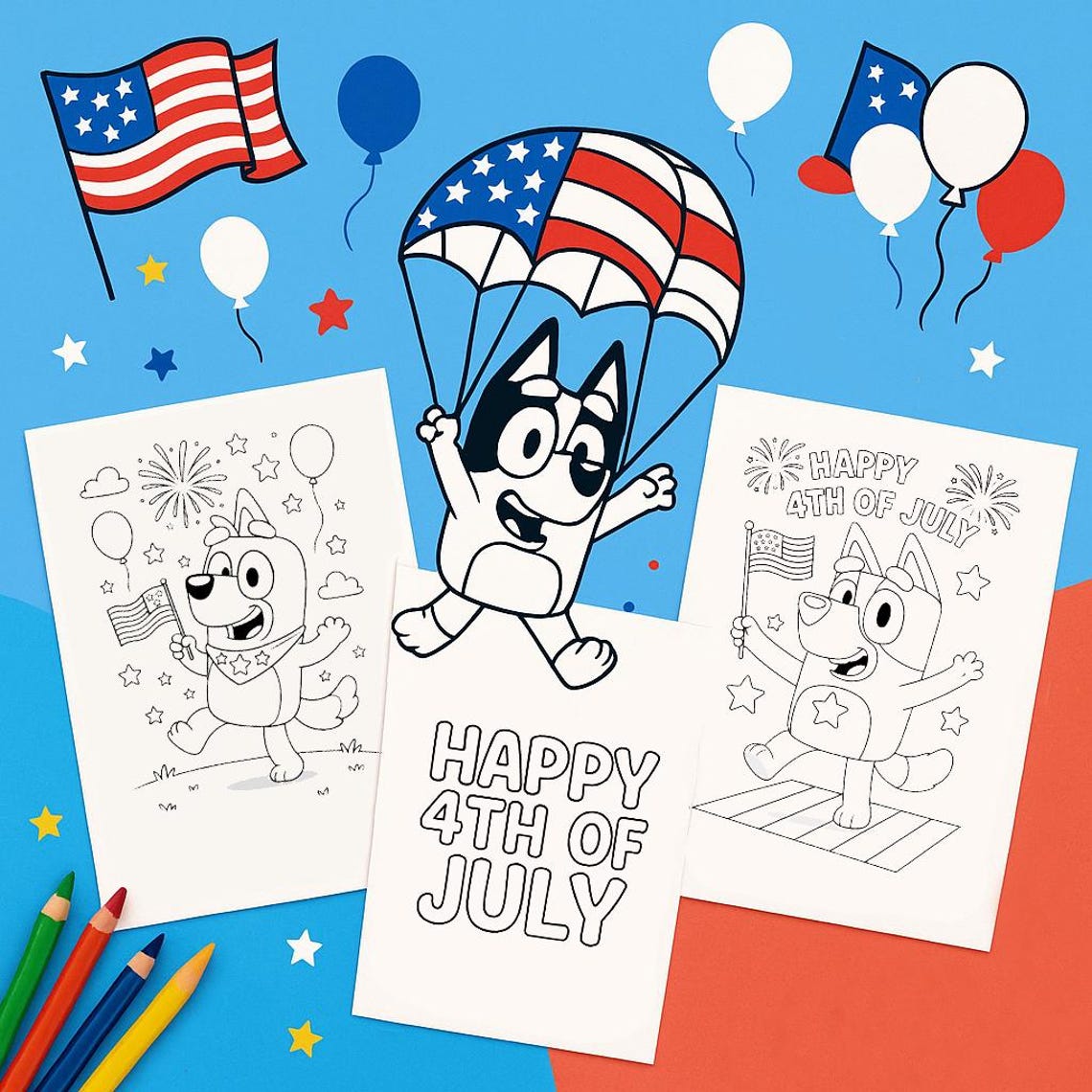 Bluey-inspired 4th of July Coloring Pack - Etsy