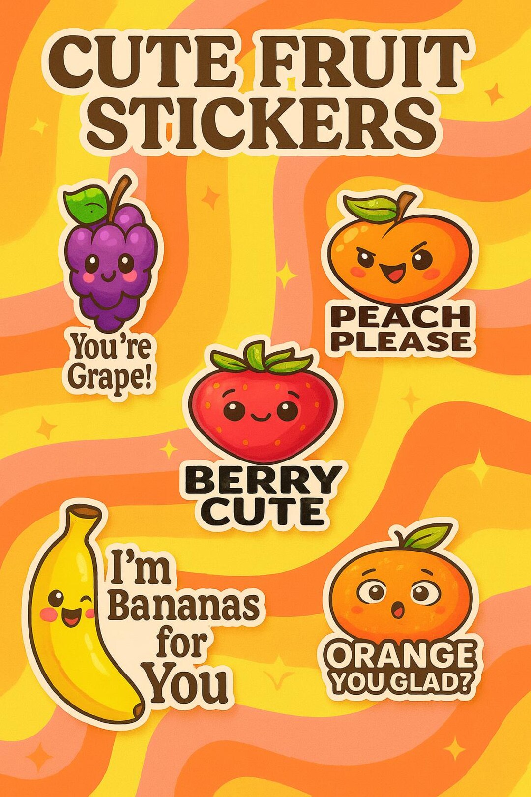 Fruit Friends Volume 1 Cute Kawaii Fruit Sticker Clipart Pack - Etsy