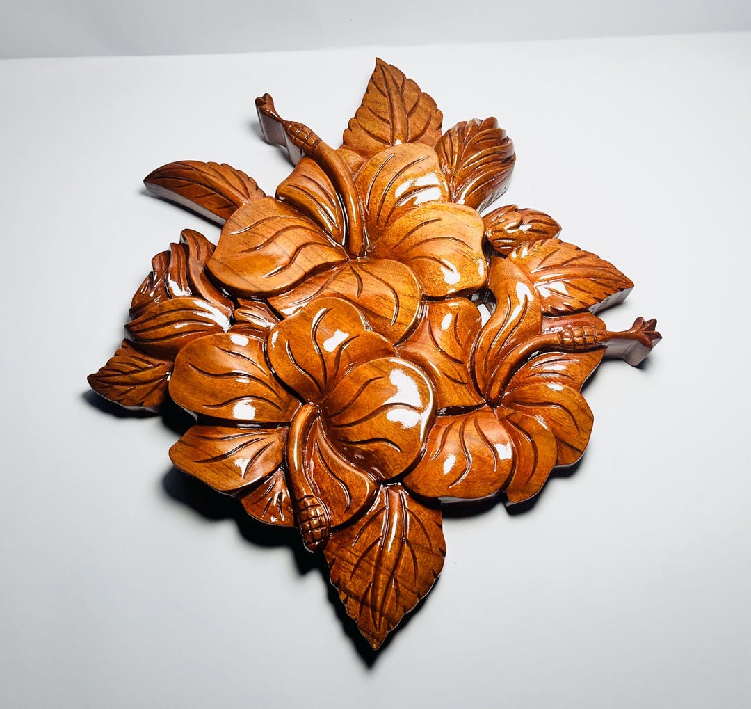 Hand Carved Hibiscus Wood Wall Art | Tropical Boho Decor - Etsy