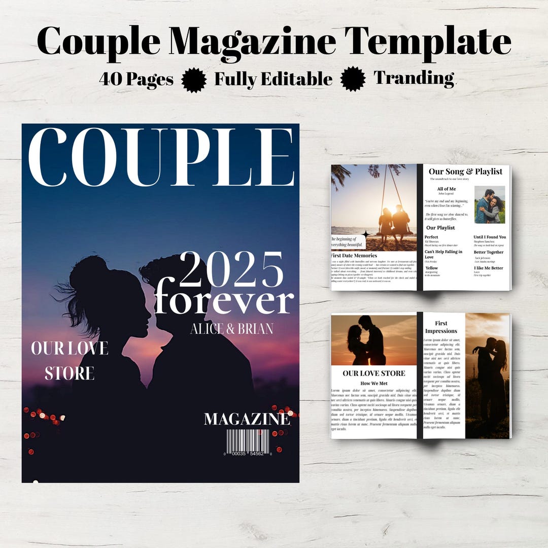 Custom Couples Magazine Template | Anniversary, Wedding Gift (digital ...