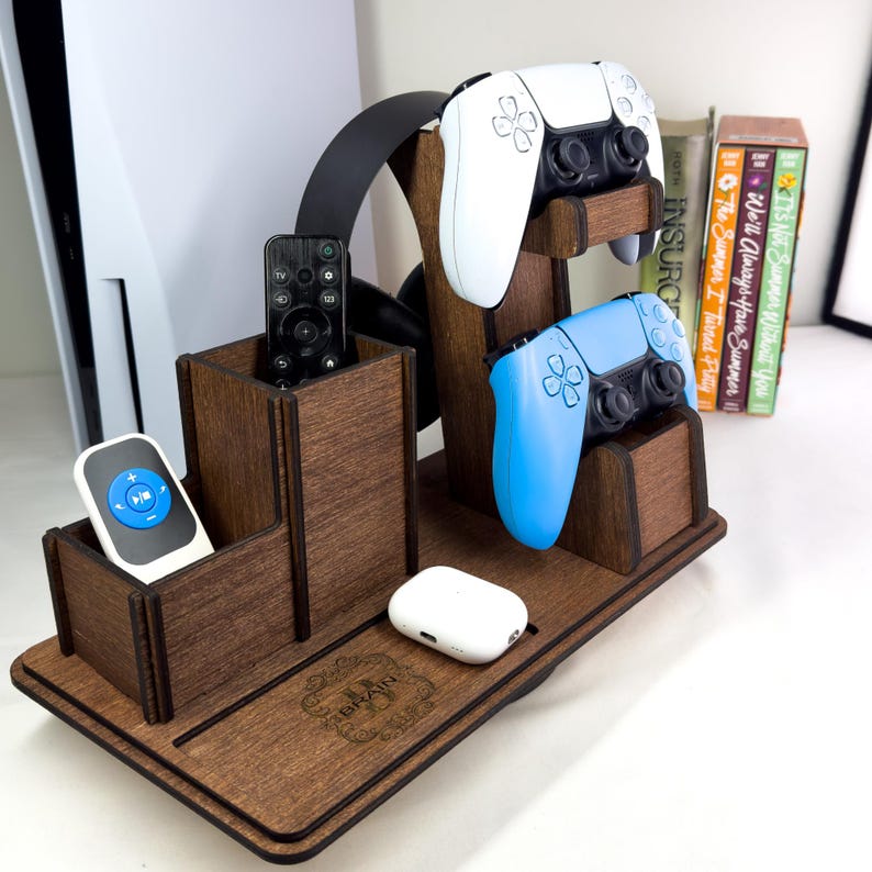 Personalized Wooden PS5 Controller Stand: Headphone & Remote Docking ...