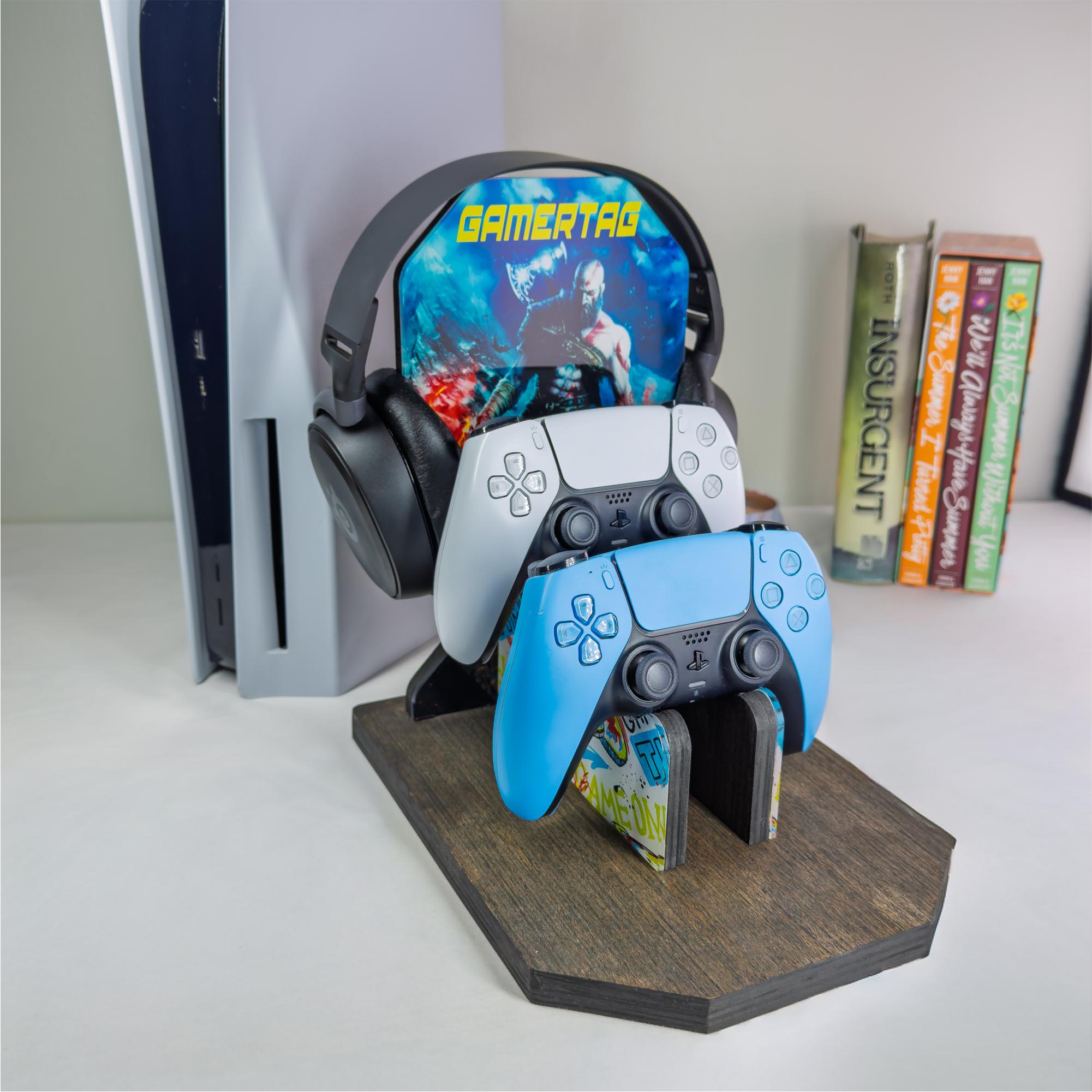 Custom Dual PS5 Controller Stand, Headphone Holder, 3D UV Printed Gamer ...