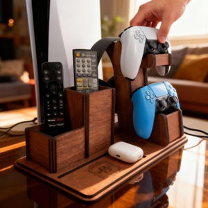 Personalized Wooden PS5 Controller Stand: Headphone & Remote Docking ...