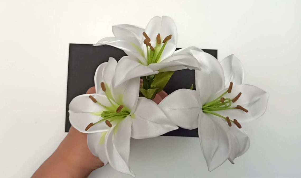 One Video File of Tutorial : Lily Ribbon Flowers, Easy Way and ...
