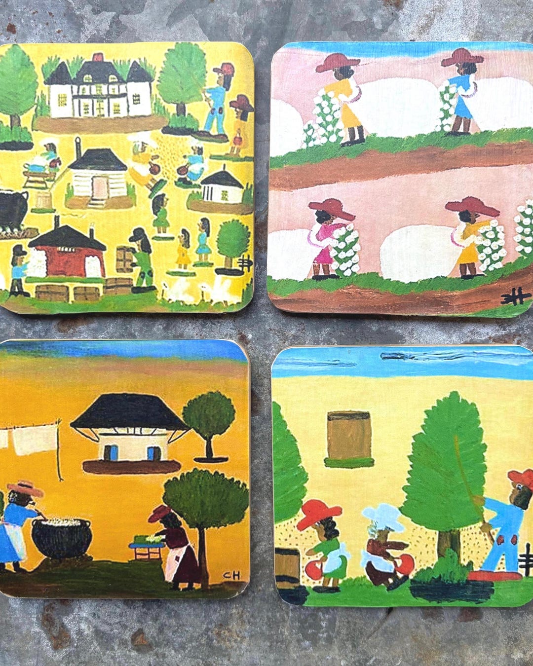 Clementine Hunter Folk Art Coasters: Primitive Decor, Wood Coasters ...