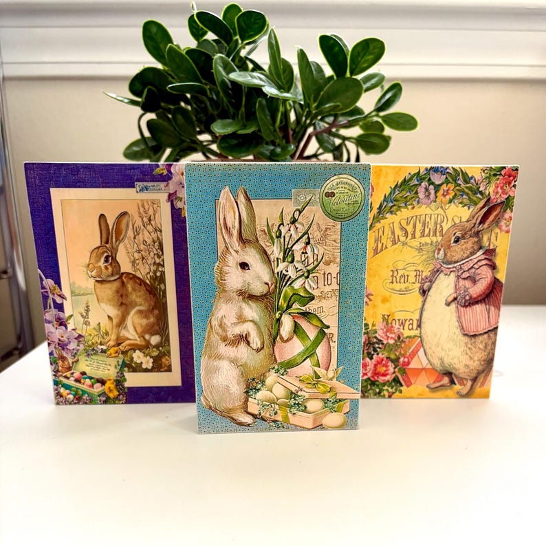 Easter Bunny Wood Blocks: Victorian Shelf Sitters, Decoupage Art - Etsy