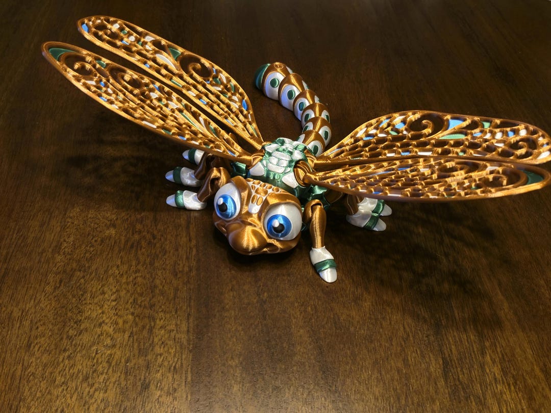 XL Colorful Articulated Dragonfly Figurine, 3D Printed Flexi Bug Toy ...