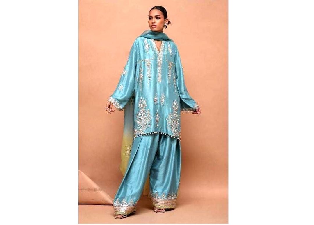 Embroidered Raw Silk Shalwar Kameez: Pakistani Nikkah Dress - Etsy