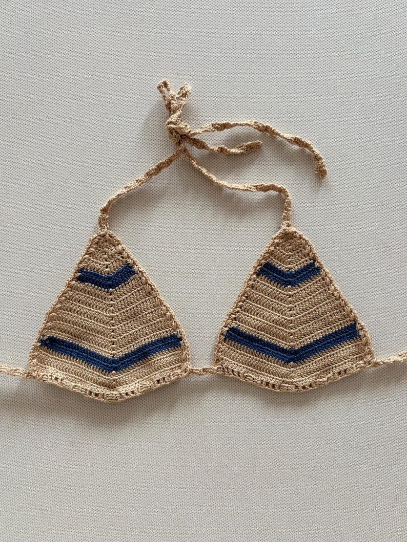 Handmade Crochet Bikini Set - Striped Halter Top & Tie Side Bottoms - Etsy