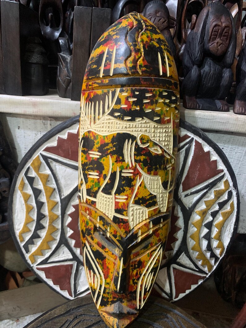 Hand-carved African Elephant Mask, Tribal Geometric Wall Art - Etsy