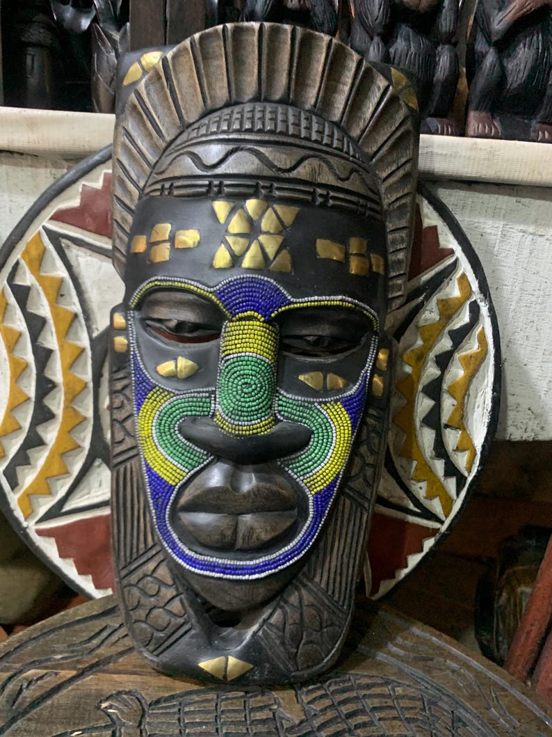 African King Mask, Vibrant Beaded Wood Wall Art - Etsy