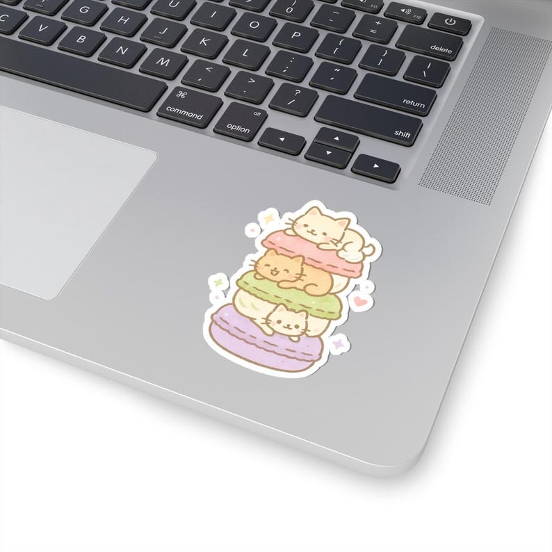 Macaron Kittens Sticker | Cute Cat Dessert Sticker | Kawaii Macaron ...
