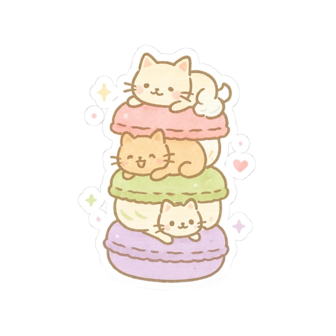 Macaron Kittens Sticker | Cute Cat Dessert Sticker | Kawaii Macaron ...