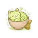 Matcha Cat Sticker | Kawaii Tea Time Sticker | Cozy Green Cat in Bowl ...