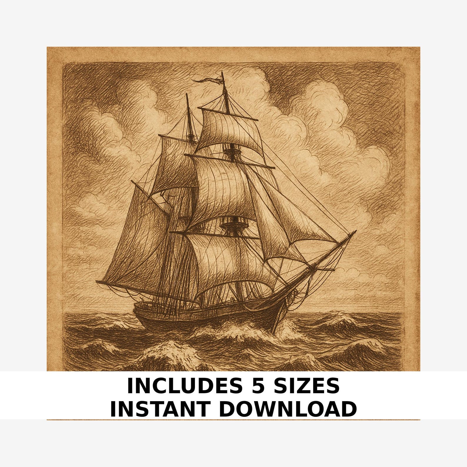 Vintage Tall Ship Artwork, Nautical Printable Wall Art, Antique Sailing ...