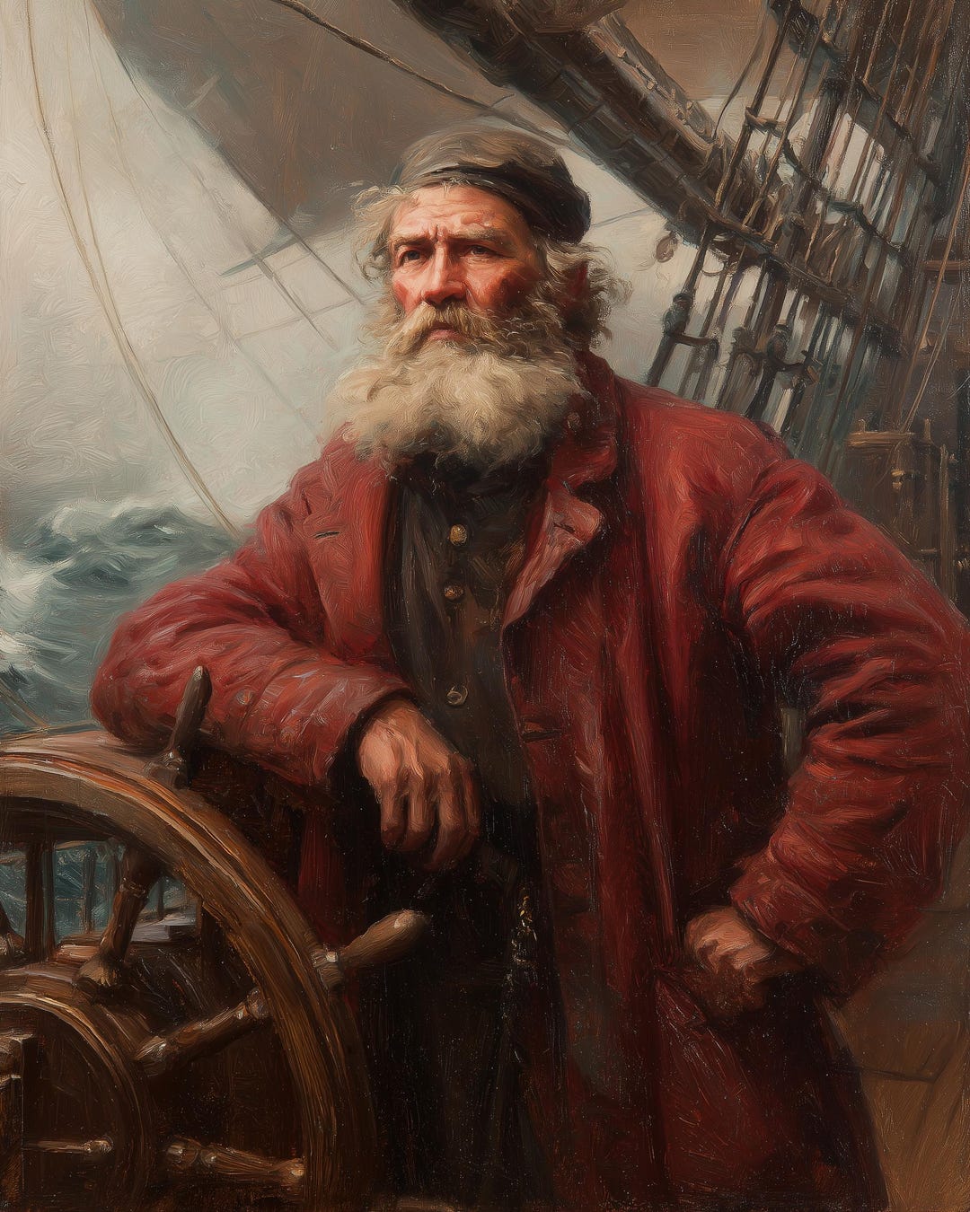Rugged Sea Captain in Red Coat Oil Painting - Etsy