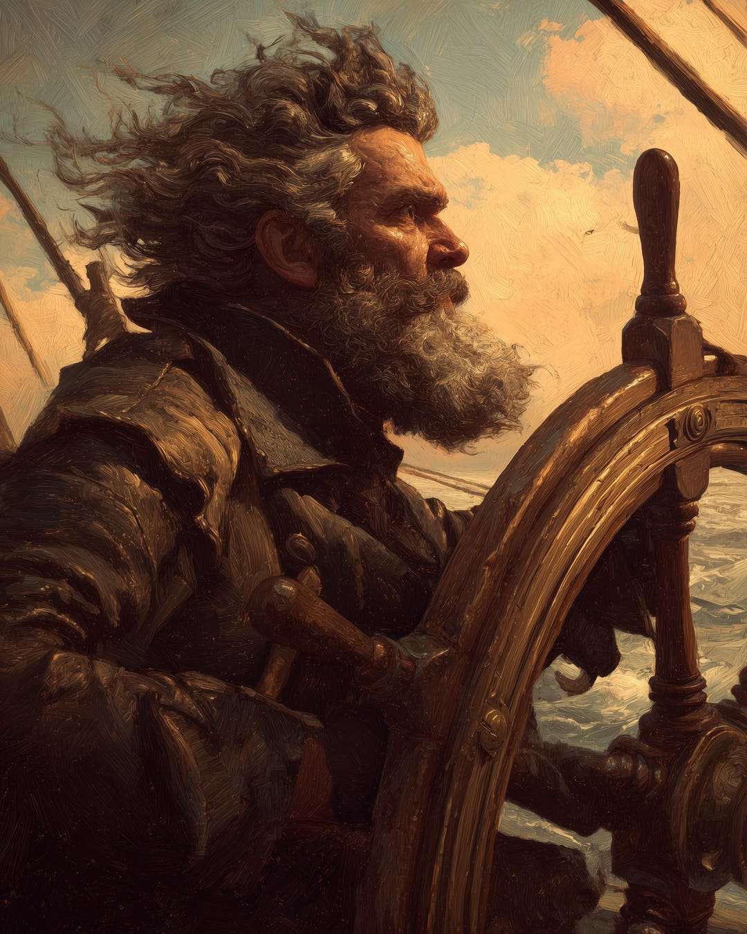 Storm-hardened Captain at Sea - Nautical Oil Portrait Print - Etsy