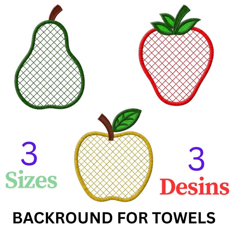 Knockdown Stitch Backgrounds Embroidery Design: 3 Fruit Designs ...