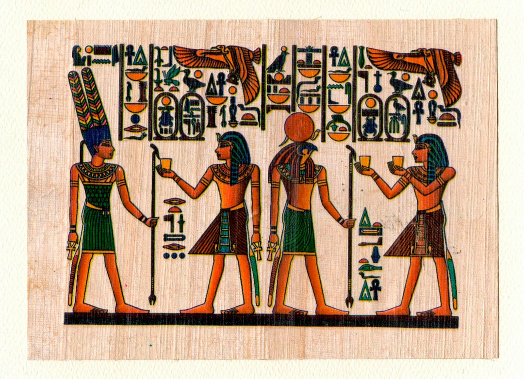 Egyptian Papyrus Note Card: Horus God Scene, Handmade Art - Etsy
