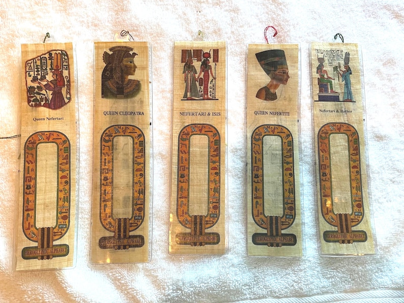 Egyptian Papyrus Bookmark Set: Queens & Hieroglyphics - Handmade in ...