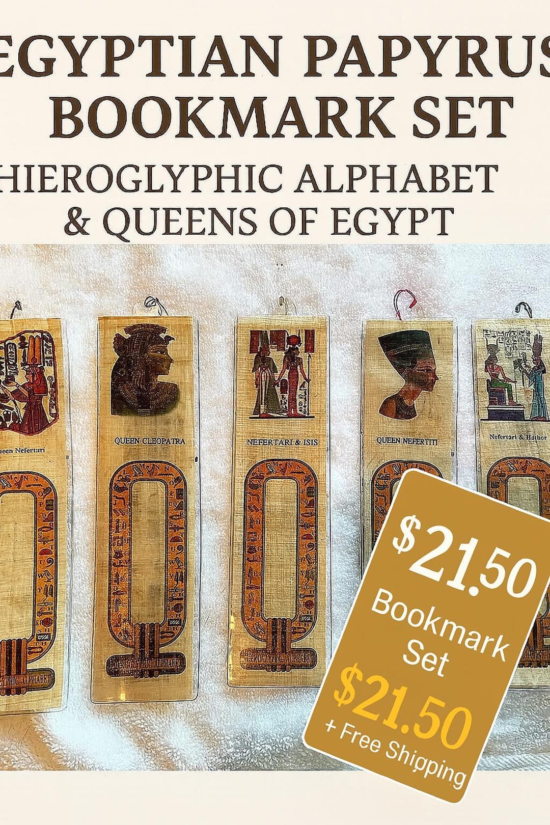 Egyptian Papyrus Bookmark Set: Queens & Hieroglyphics - Handmade in ...