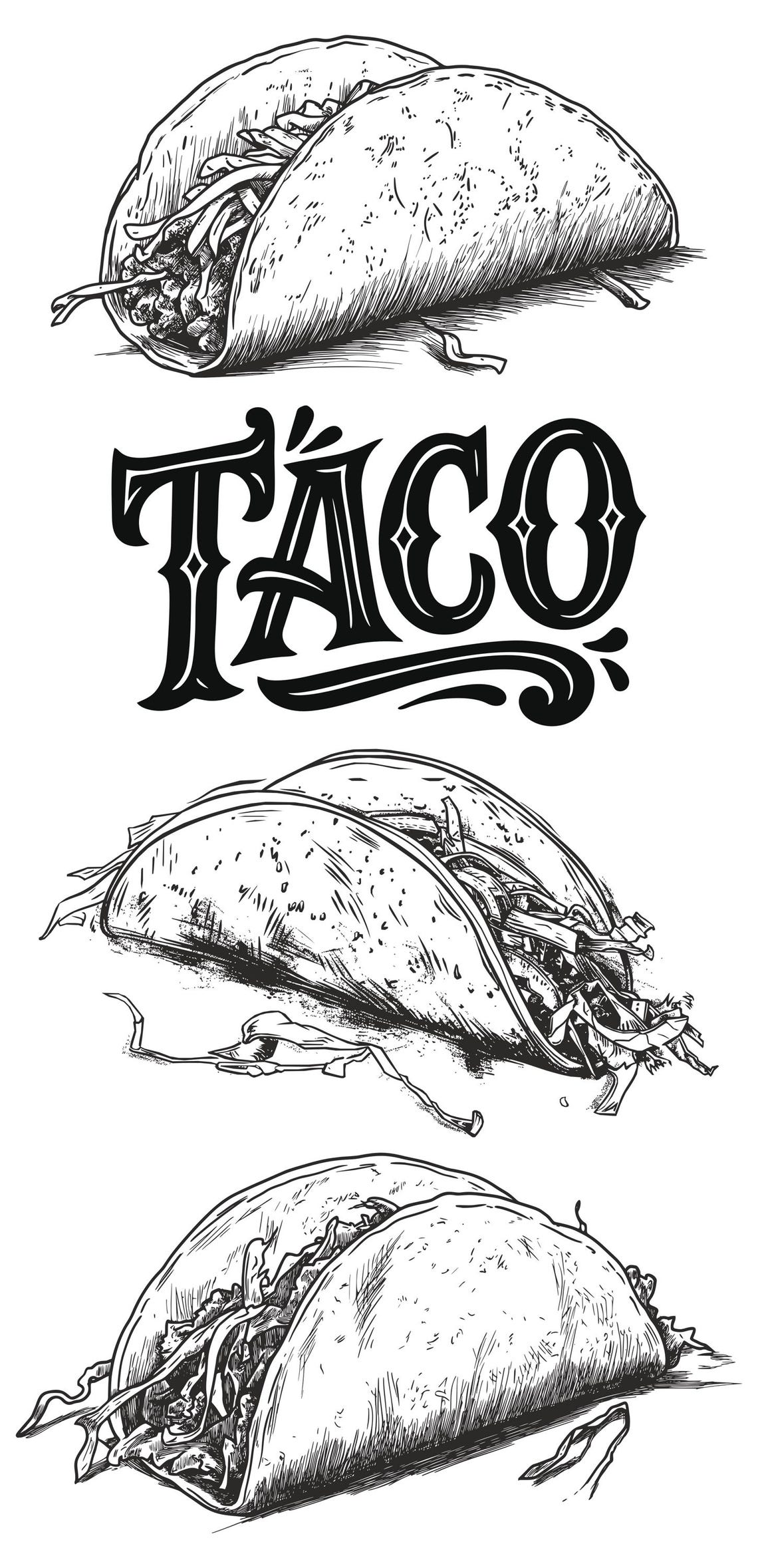 Gourmet Taco Line Drawing – Hand Drawn Mexican Food Illustration ...